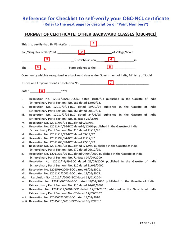 Format OBC | PDF | Magistrate | Politics Of India