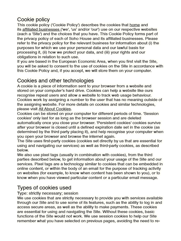 Soho Cookies | PDF | Http Cookie | Internet Privacy