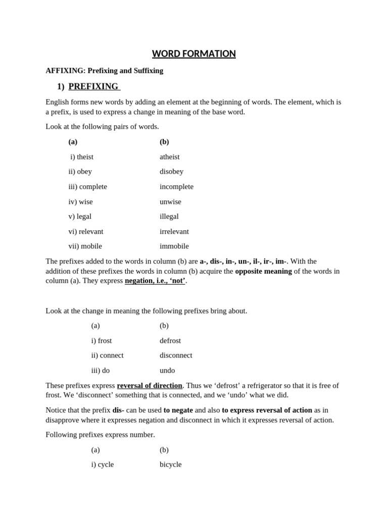 Word Formation | PDF | Word | Verb