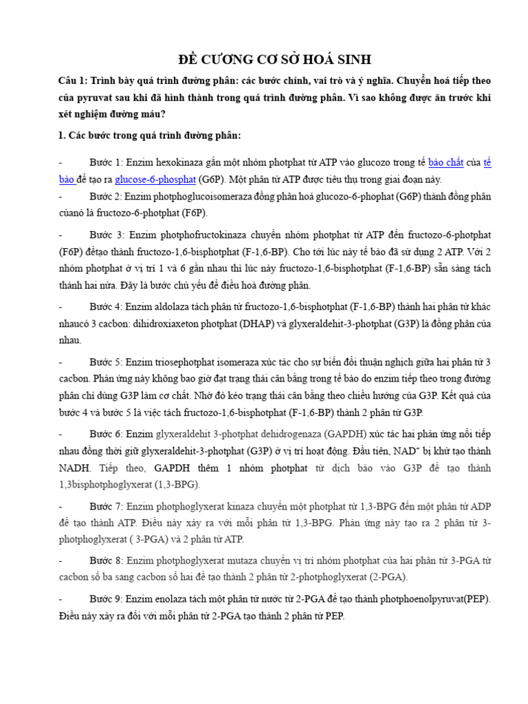 De Cuong Co So On Tap Hoa Sinh de Cuong Hoa Sinh Truong Dai Hoc Khoa H 138059 | PDF