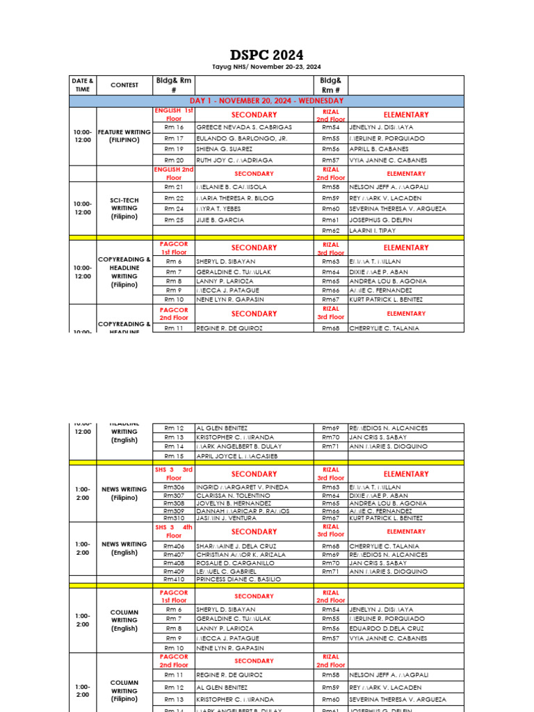 Room Faci For DSPC 2024 2 | PDF