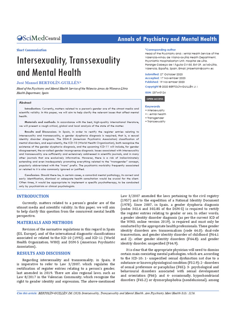 Intersexuality, Transsexuality and Mental Health | PDF | Medicine