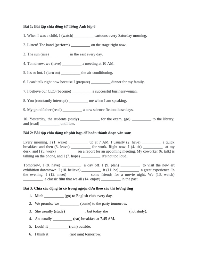 Bài tập trộn 4 thì htd,httd,qkd,tld | PDF