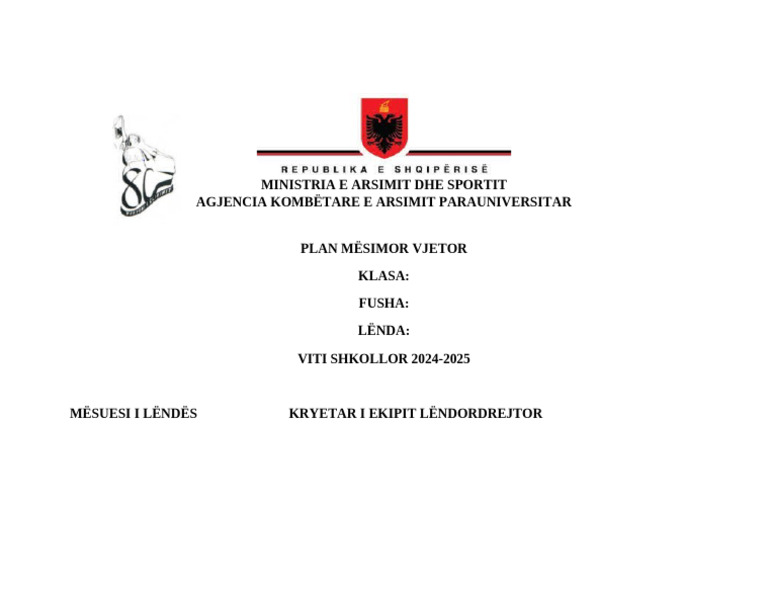 Faqja e Pare e Planeve Mesimore | PDF