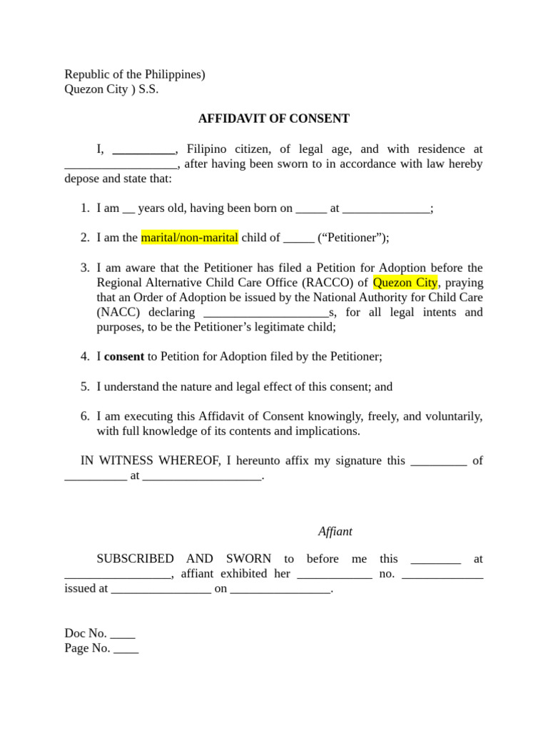 Affidavit of Consent - Children | PDF