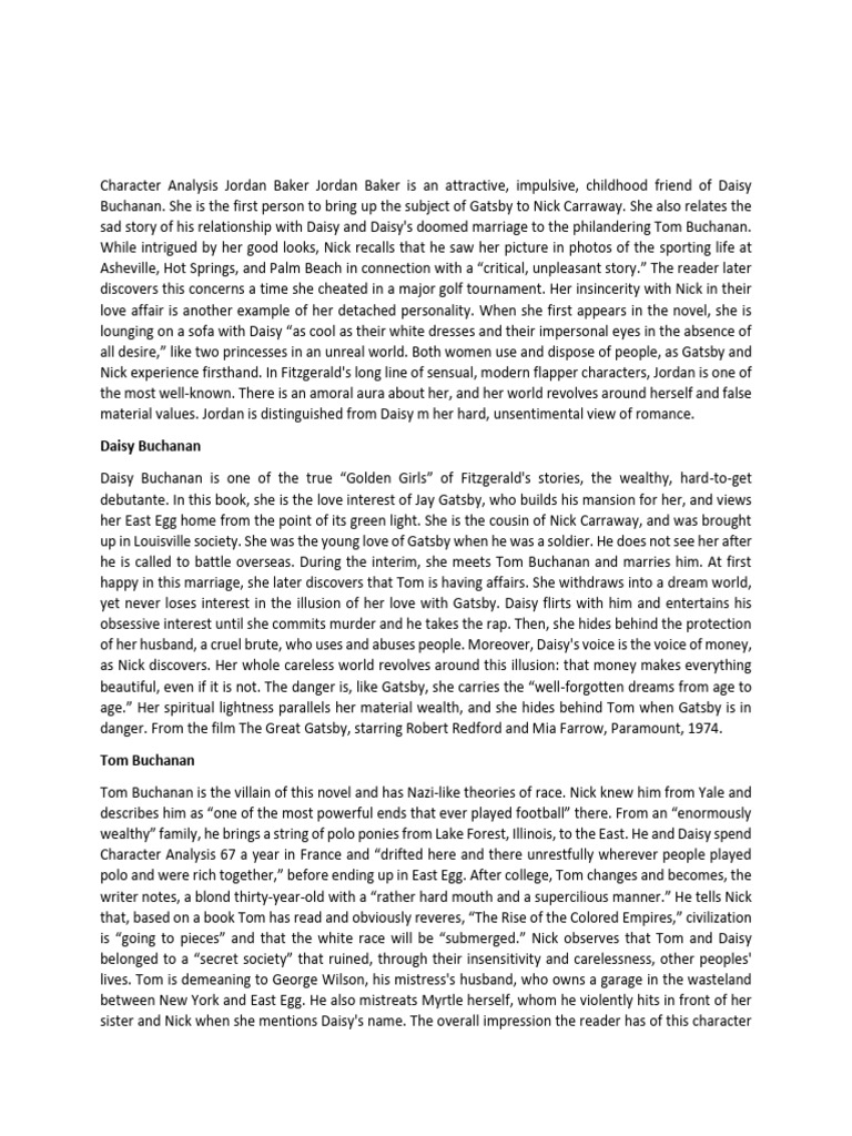 Character Analysis of Jay Gatsby | PDF | The Great Gatsby