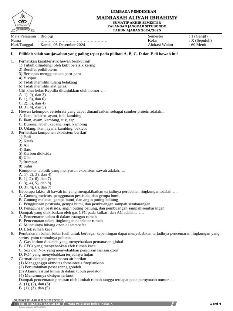 Soal Biologi Kelas 10 | PDF