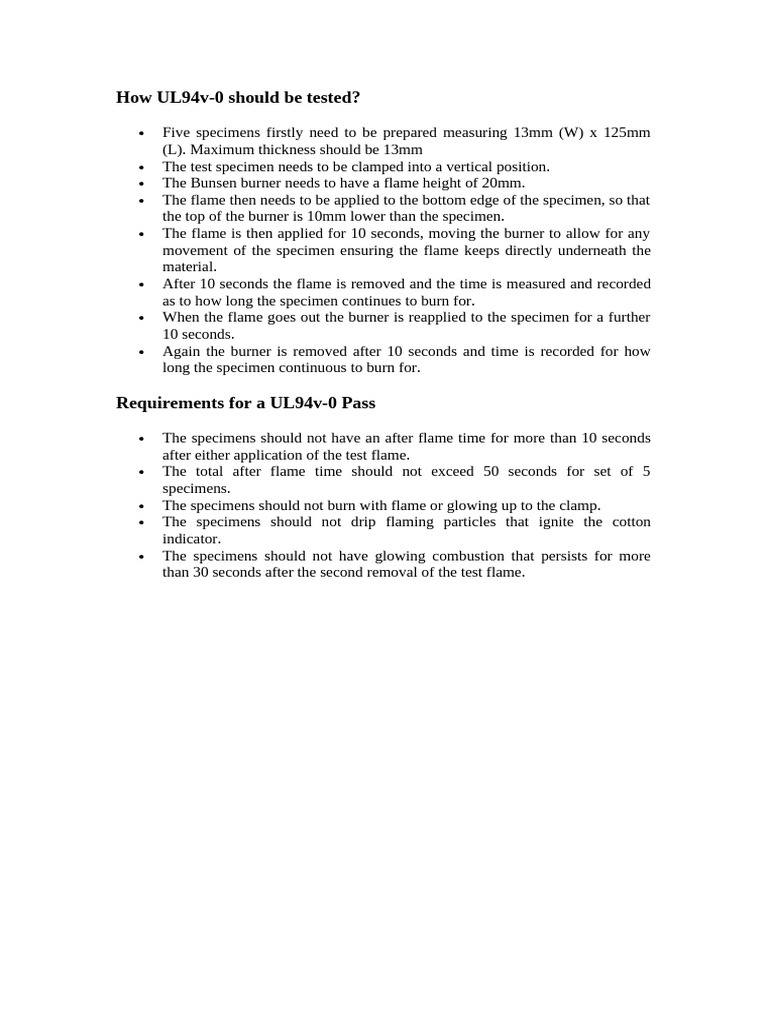 UL94v-0 Testing Procedure Guide | PDF