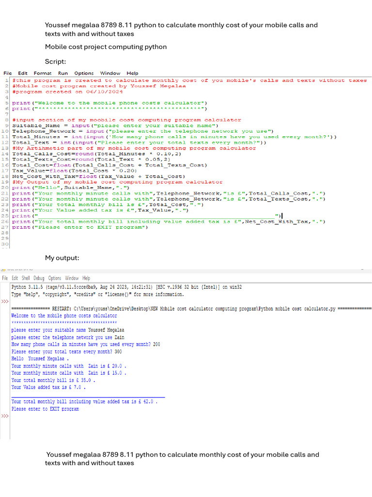 Y8 Python Project Mobile Cost | PDF