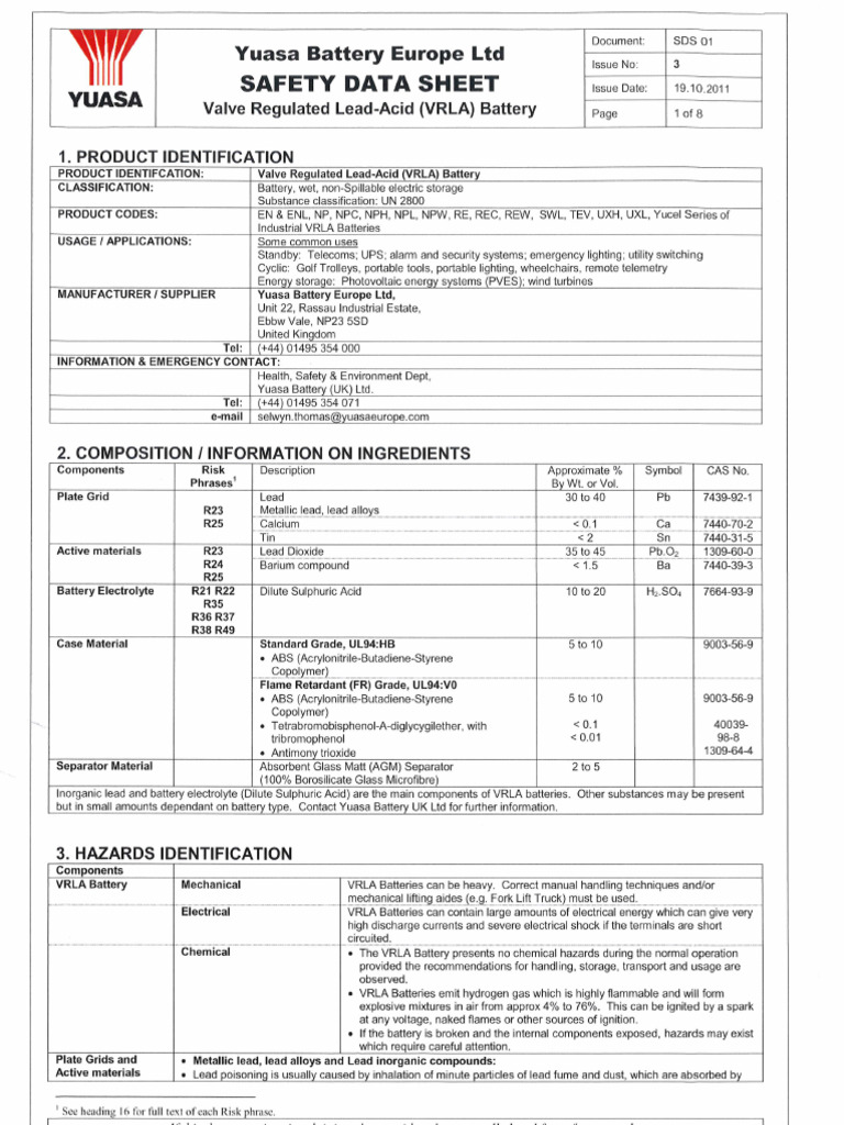 MSDS Battery NP10 - 12 | PDF | Lead | Waste Management