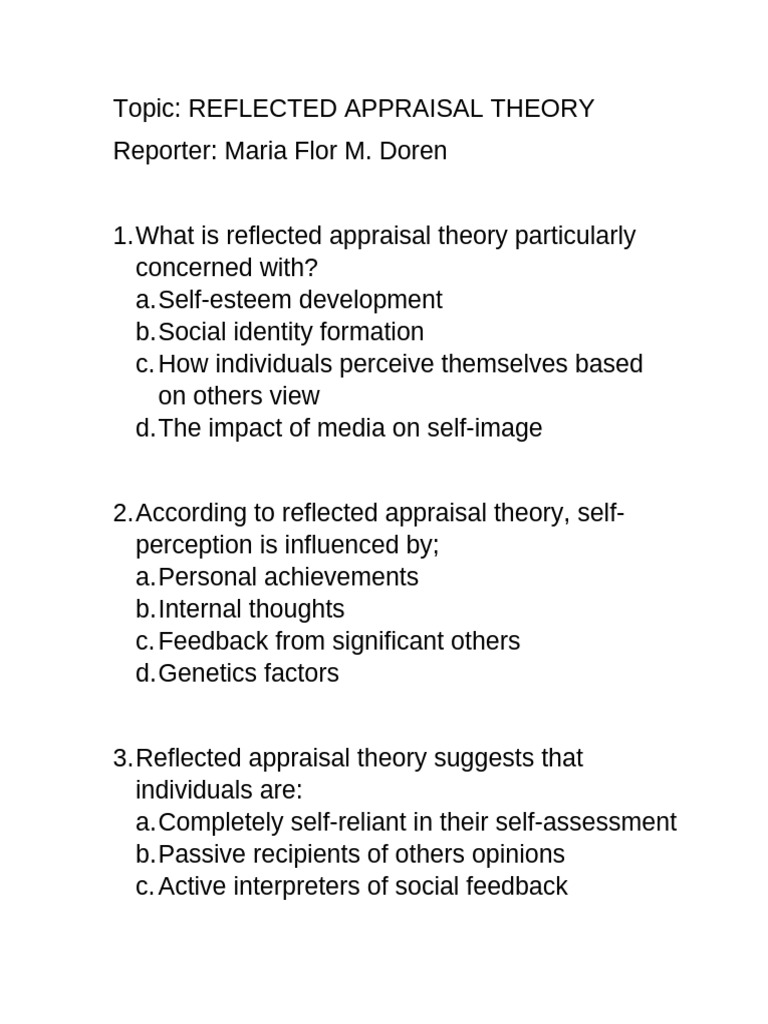 ReflectedAppraisalTheory Questionnaire | PDF | Self Concept | Self Esteem