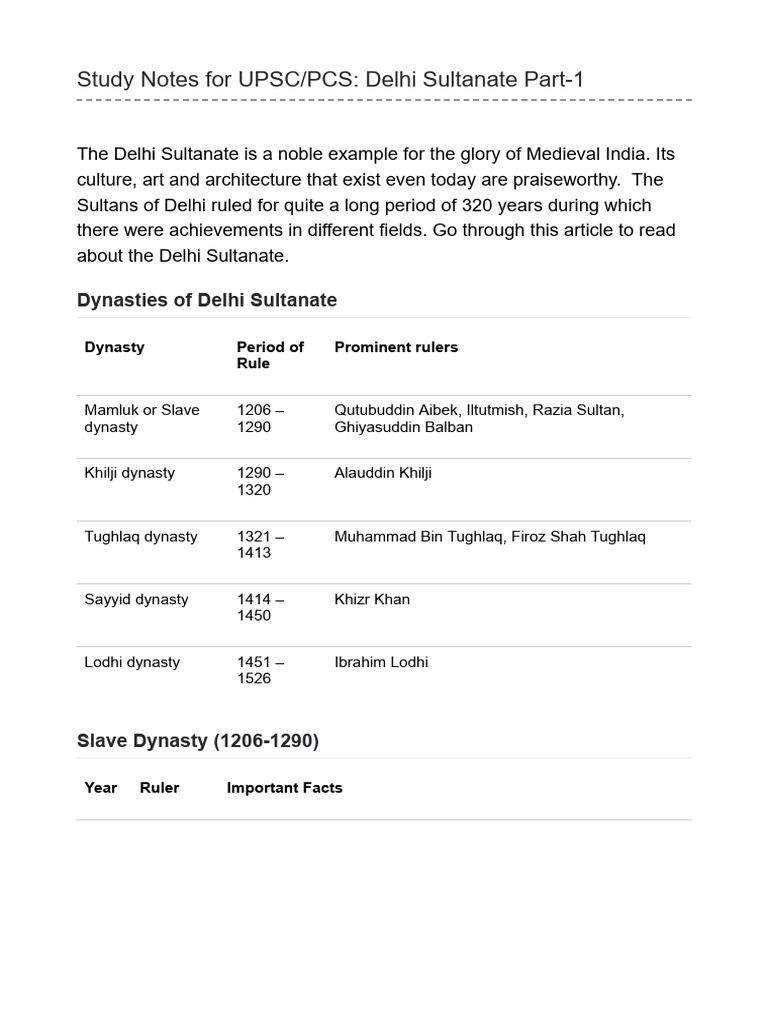 Delhi Sultanate Part-1 | PDF