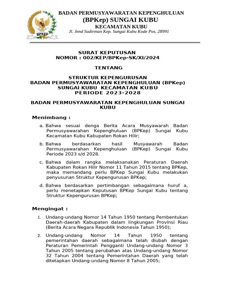 Struktur Kepengurusan BPKep 2023-2028 | PDF