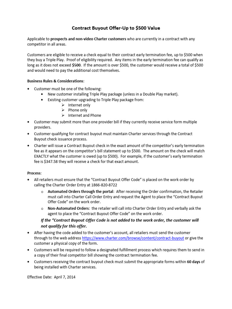 Charter Contract Buyout Offer Details | PDF | Fee | Business