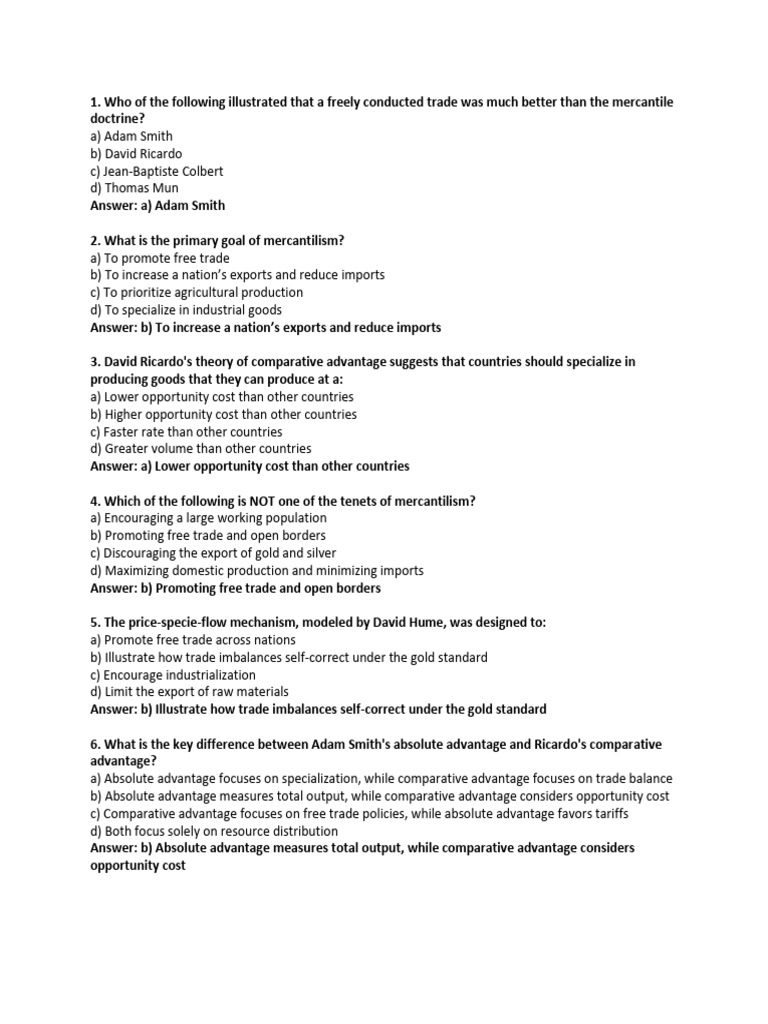 POST TEST Answer Key 110003 PDF Mercantilism Comparative