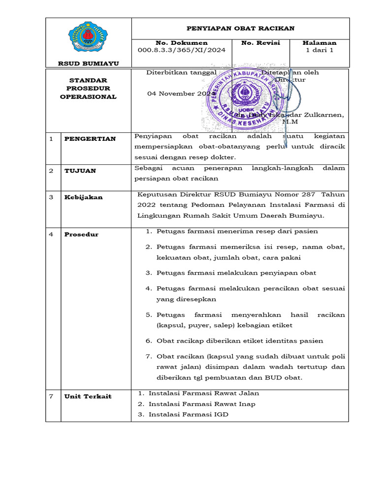 Lampiran 4 SOP Peracikan Obat | PDF
