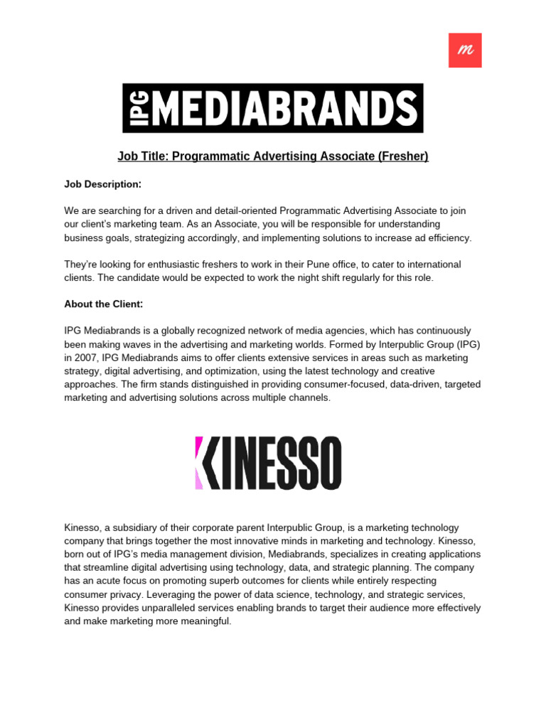 Kinesso Programmatic Advertising - Job Description | PDF | Marketing ...