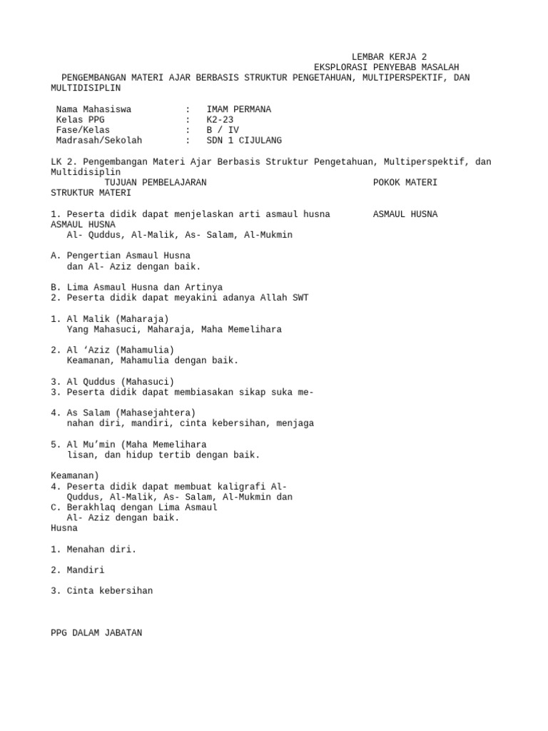 IMAM PERMANA LK 2 Pengembangan Materi Ajar Berbasis Struktur Pengetahuan Multiperspektif Dan ...