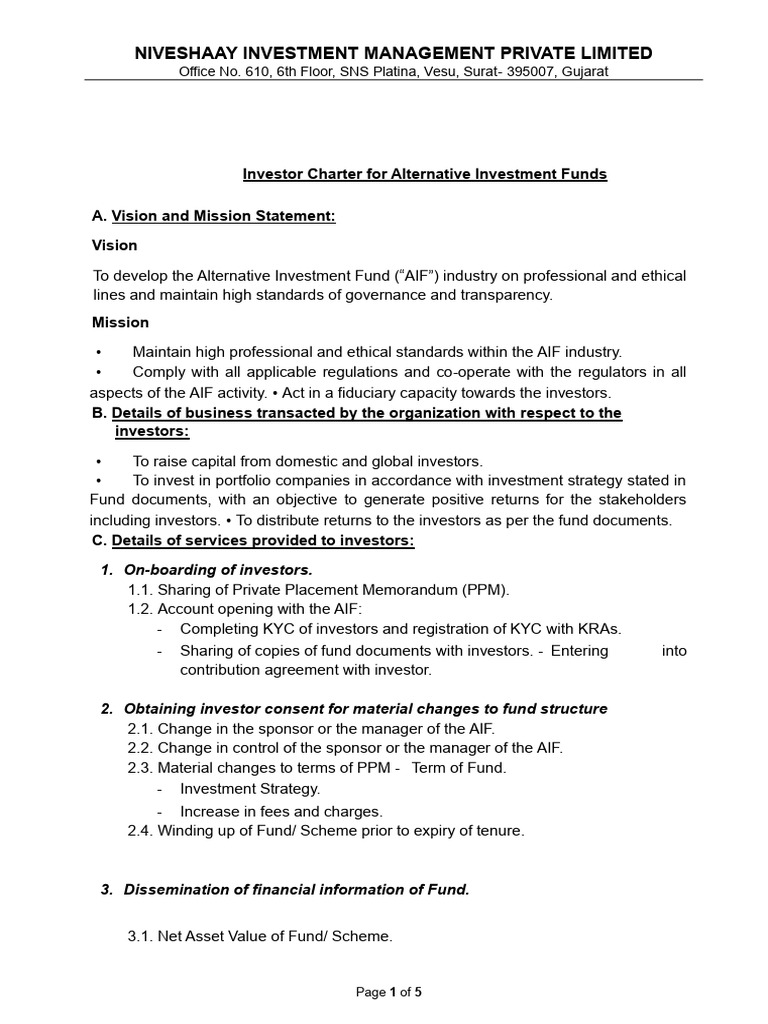 AIF Investor Charter | PDF | Investment Fund | Investing