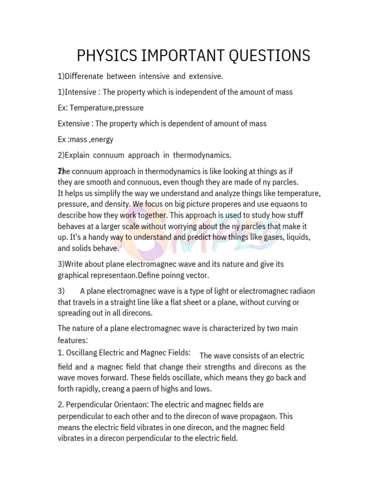 PHYSICS IMP QUESTION Unit-1&2 | PDF | Heat | Waves