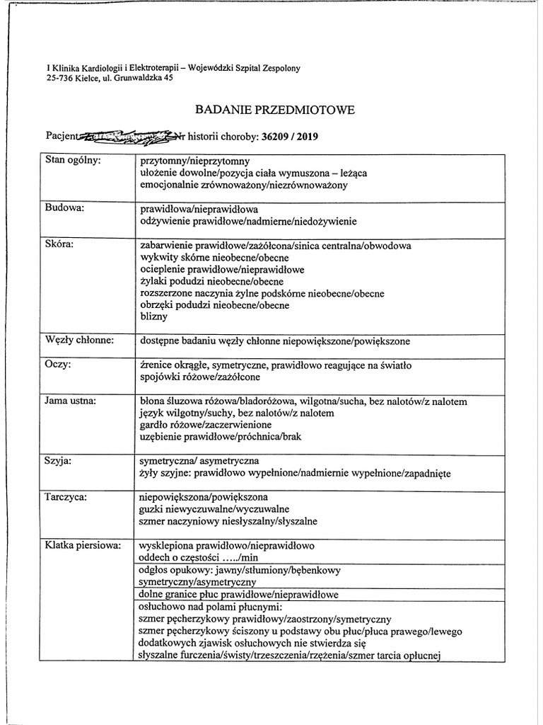 Badanie I Wywiad Wzór Z Kardio Pdf