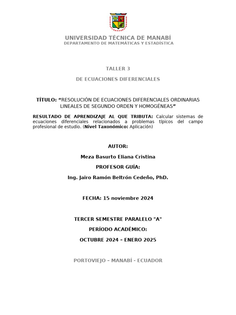 Formato de Carátula para Taller 3 | PDF