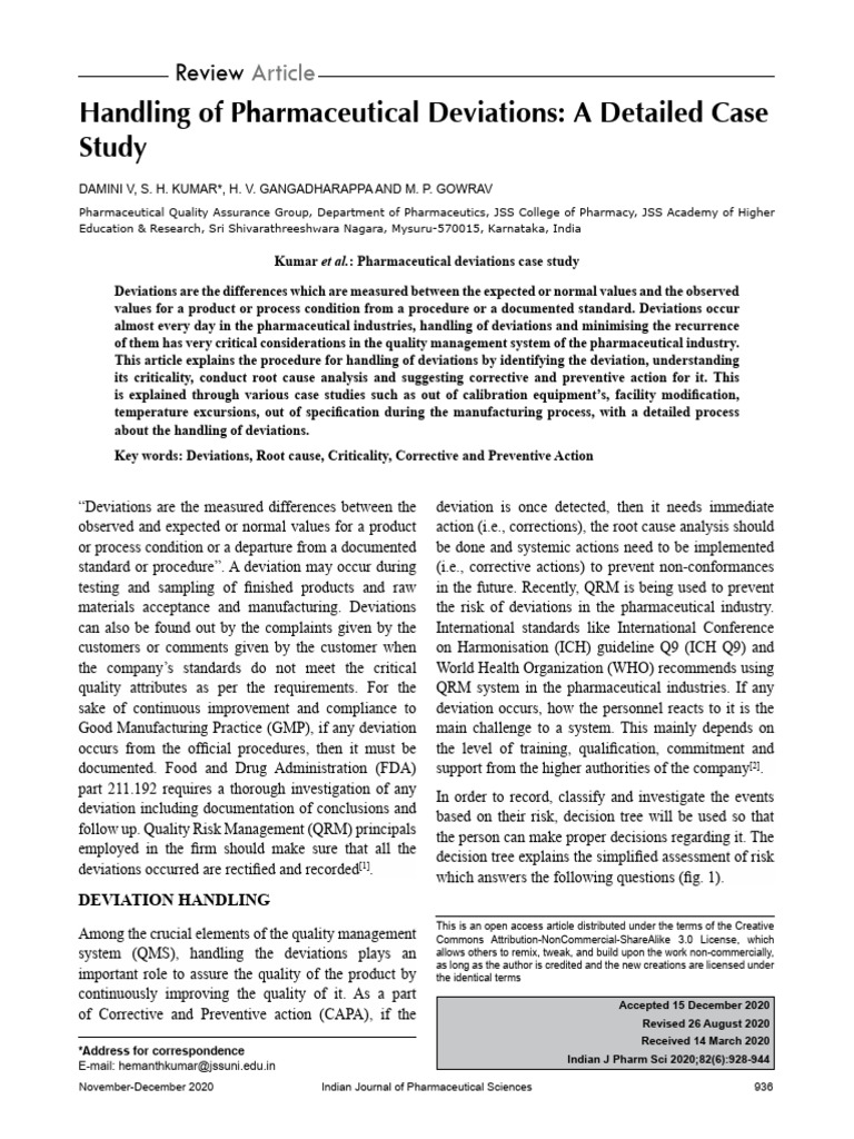Handling of Pharmaceutical Deviations A Detailed Case Study | PDF