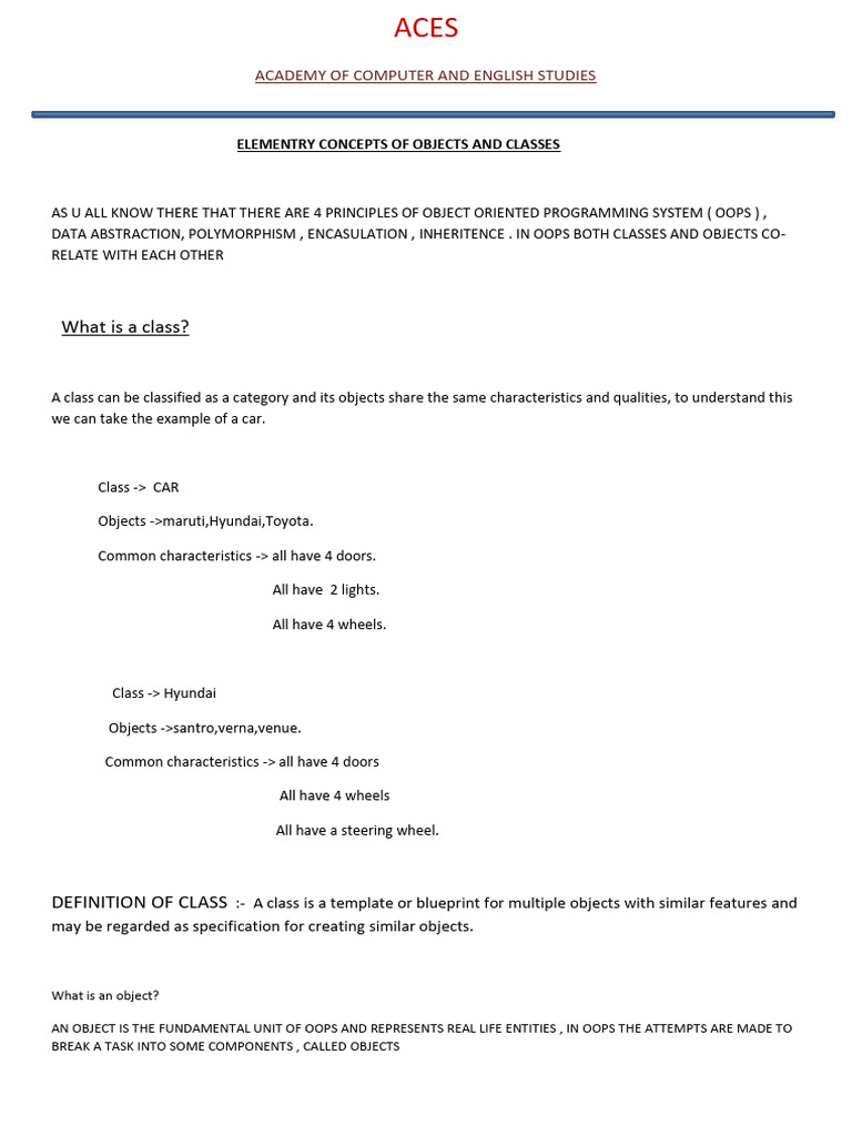 Elementry Concepts of Classes and Objects | PDF | Class (Computer ...