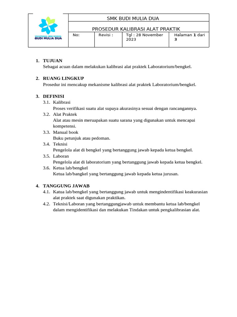 Prosedur Kalibrasi Alat SMK BMD | PDF