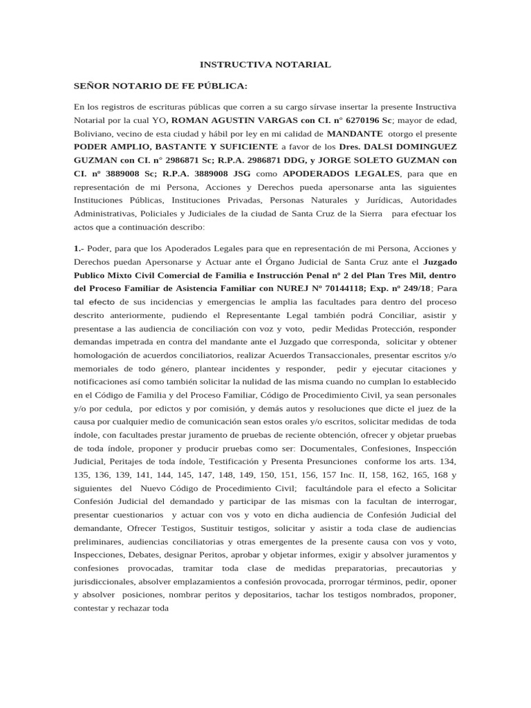 Instructiva Notarial (Agustin Roman Vargas) | PDF | Demanda judicial | Procedimiento Civil