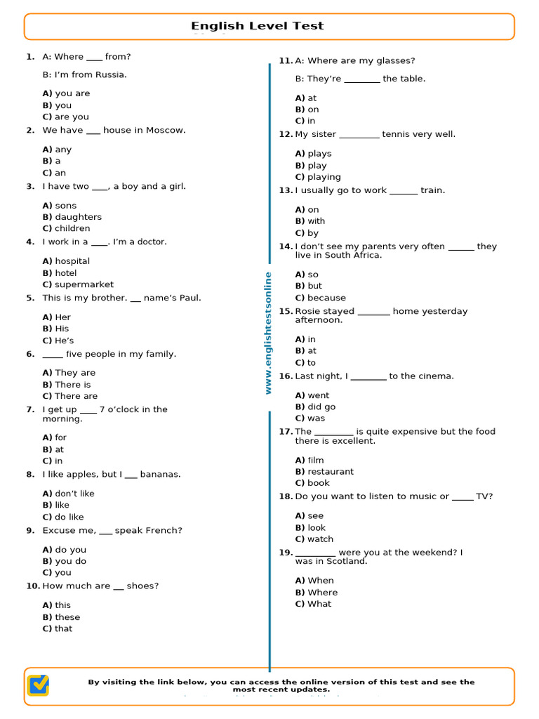 542 - English Level Test Starter | PDF