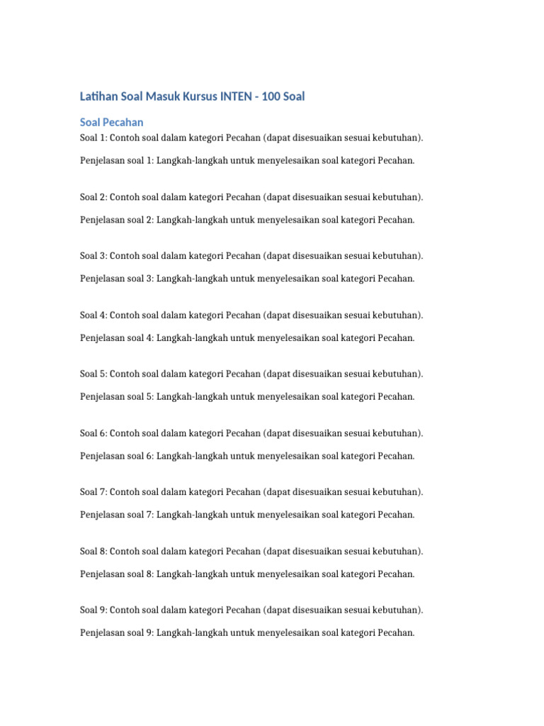 Soal Latihan Masuk Kursus INTEN | PDF