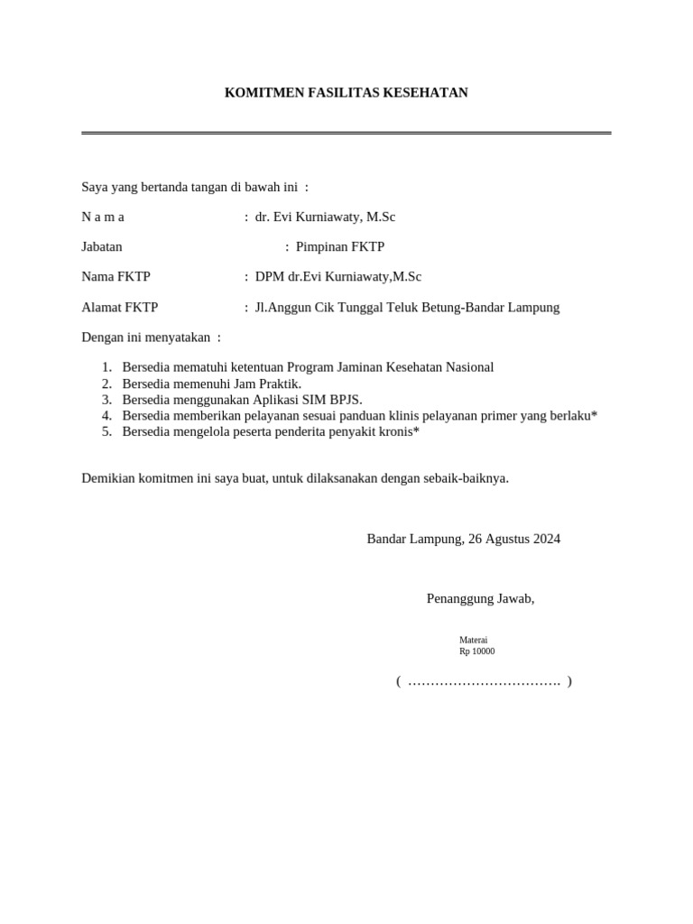 Form Komitmen Bpjs Kesehatan 2024 | PDF