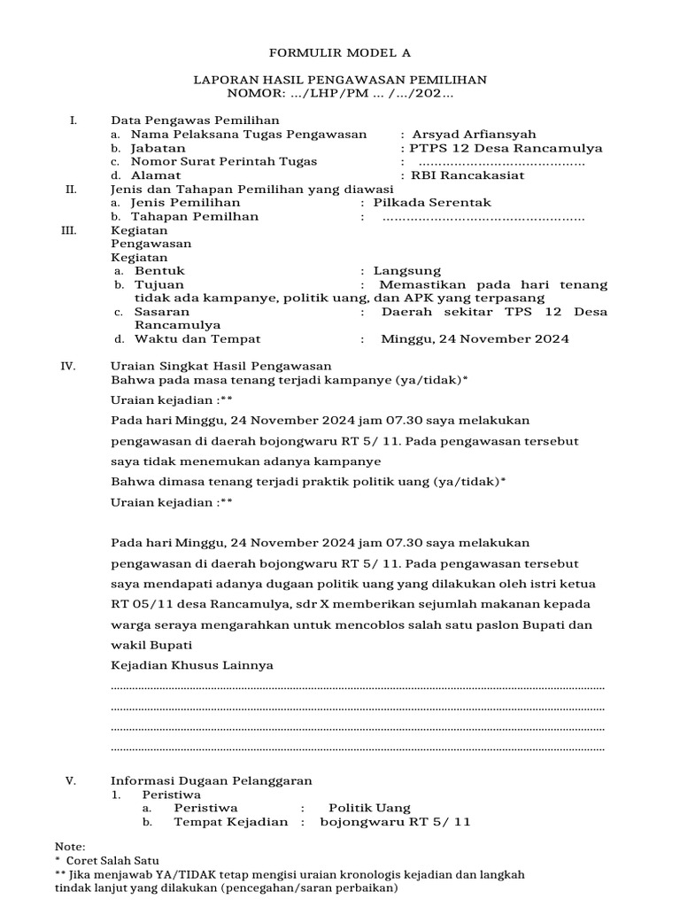 Form A Ptps 12 Masa Tenang | PDF