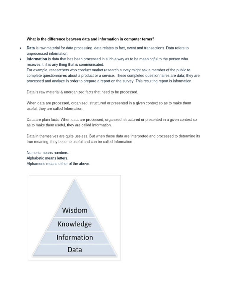 What Is The Difference Between Data and Information in Computer Terms | PDF