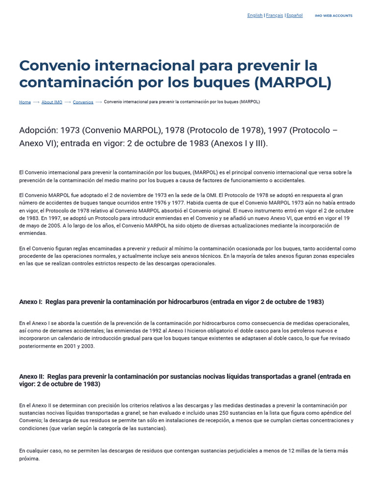 Convenio Internacional para Prevenir La Contaminación Por Los Buques ...