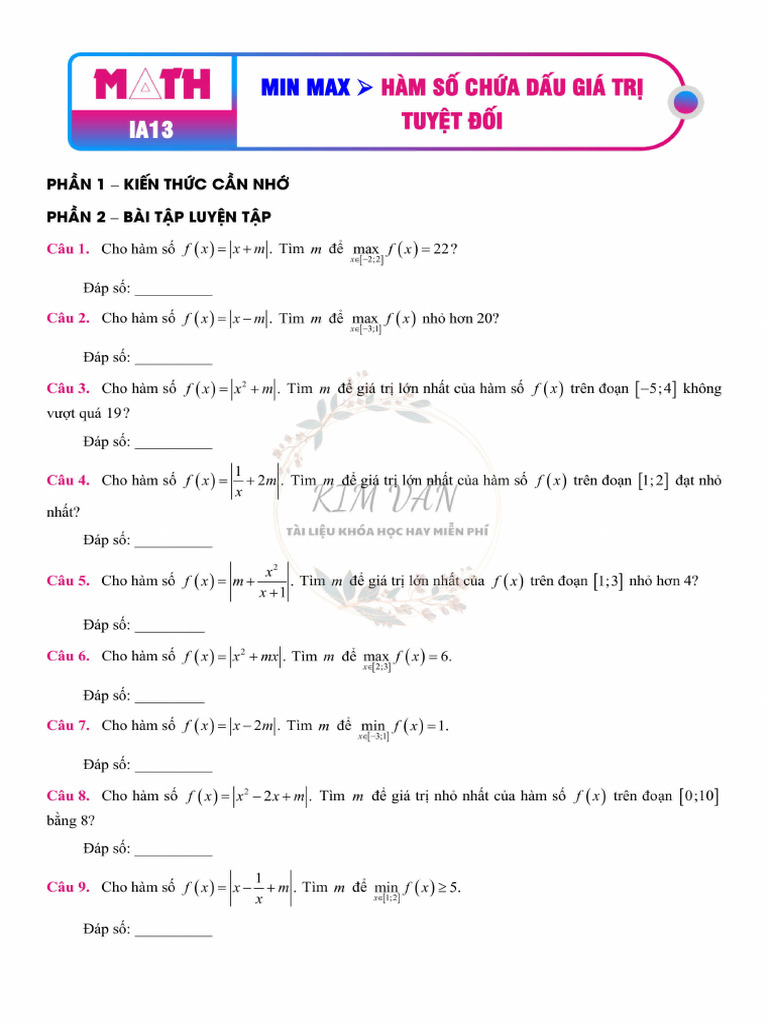 IA13 - Min Max Ham So Chua Dau Gia Tri Tuyet Doi | PDF
