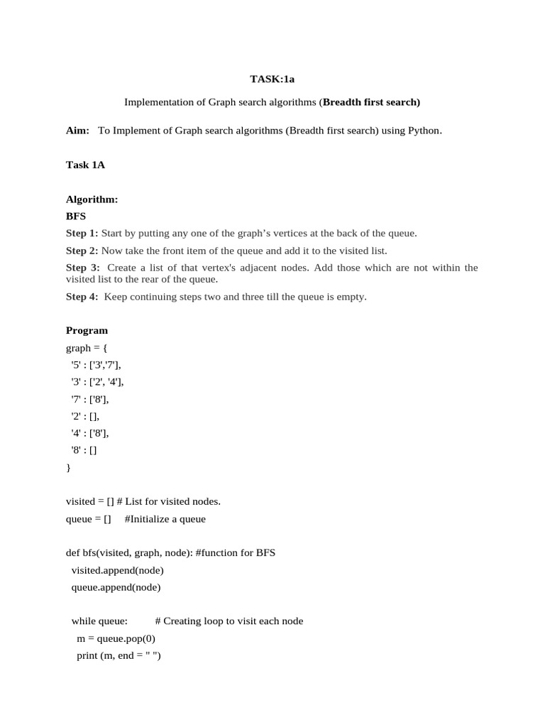 Task-1A Implementation of BFS | PDF