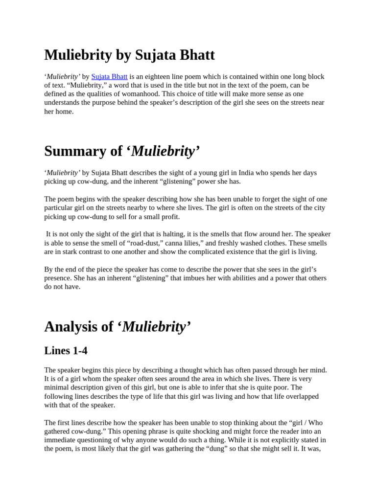 Muliebrity by Sujata Bhatt | PDF