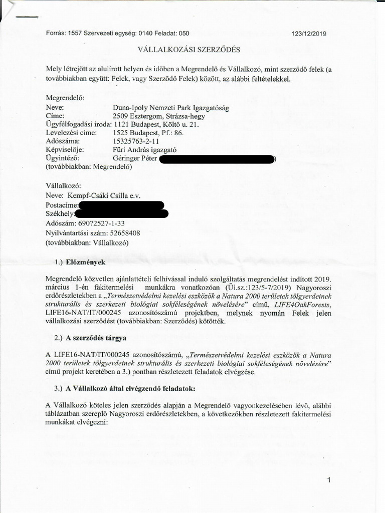 Vállalkozási Szerződés Minta | PDF