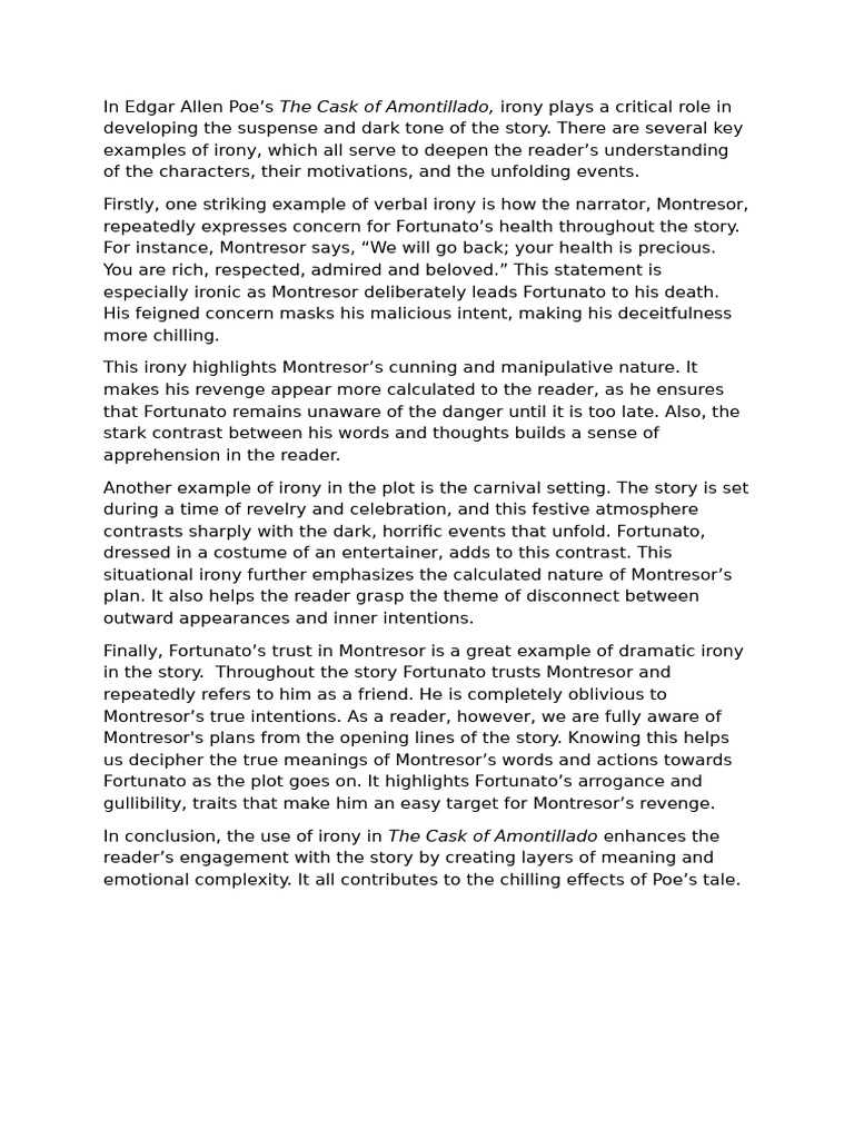 Irony in Poe's The Cask of Amontillado | PDF