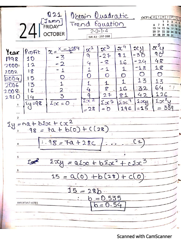 Statistics - Business Forecasting - Quadratic Trend Equation | PDF