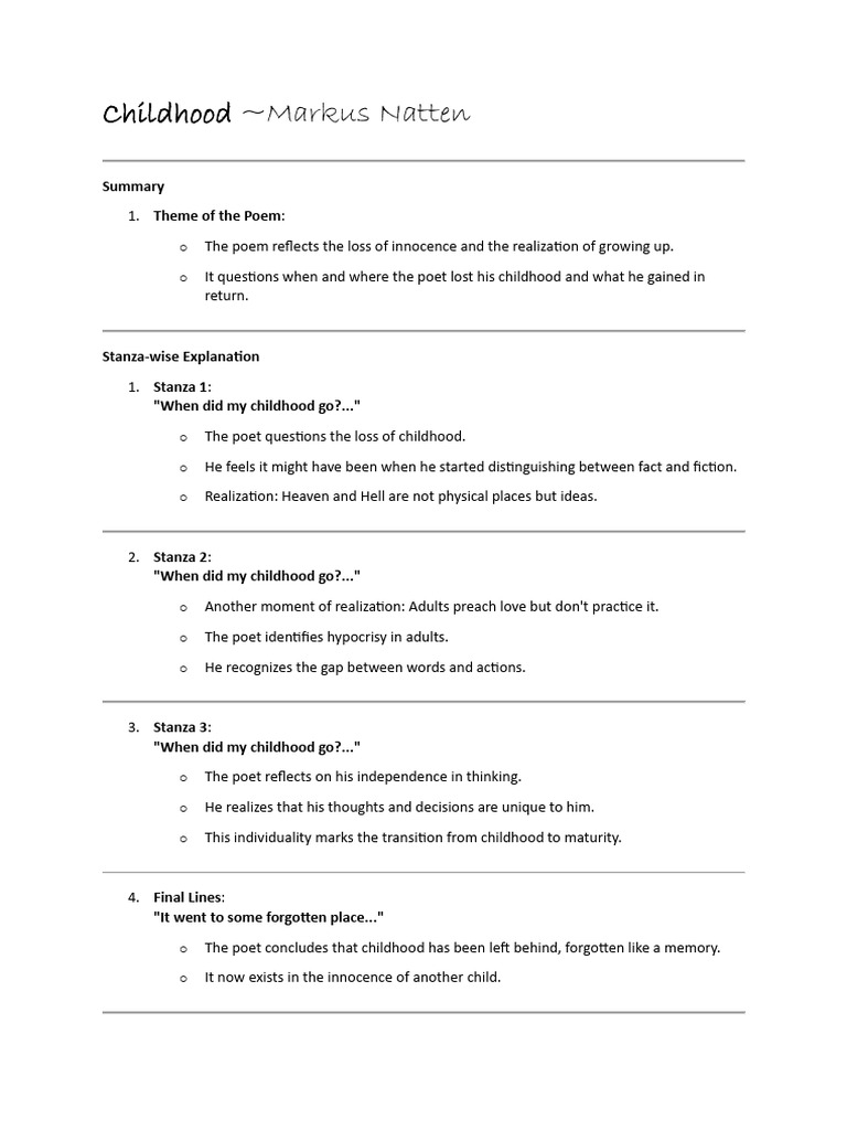 Childhood Short Notes XI | PDF | Poetry | Thought