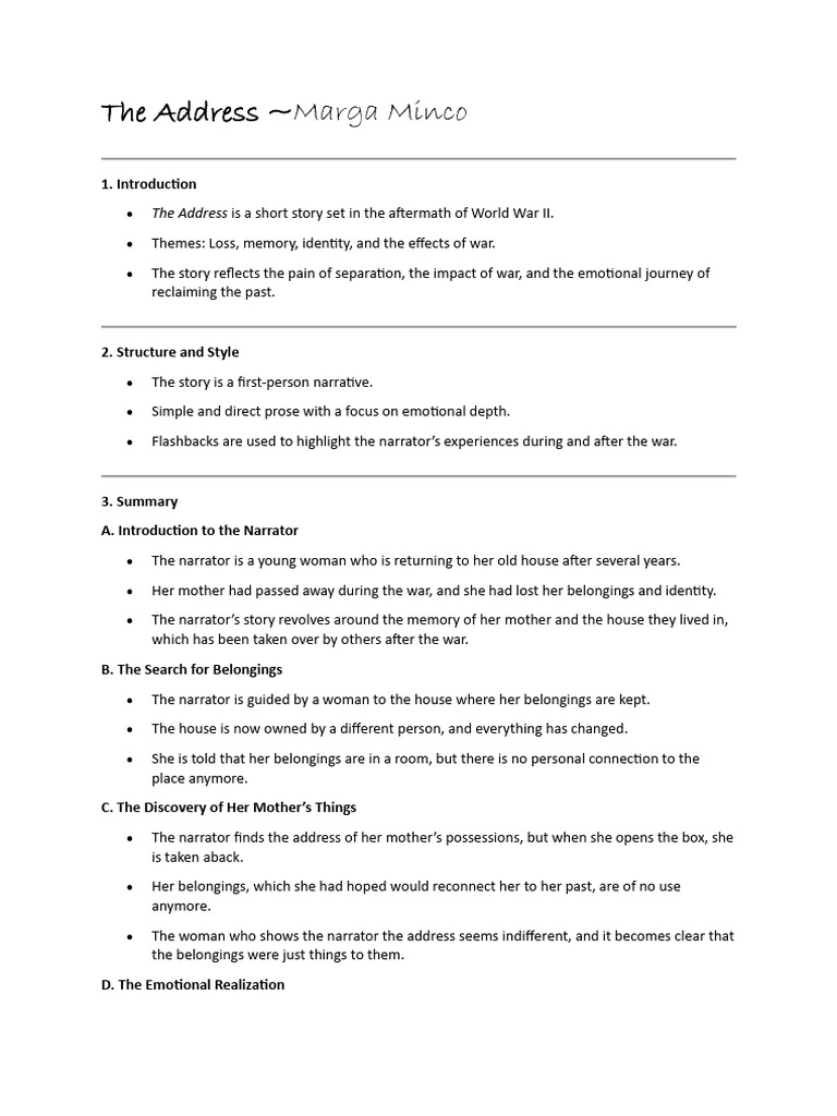 The Address Short Notes XI | PDF | Narration | Narrative