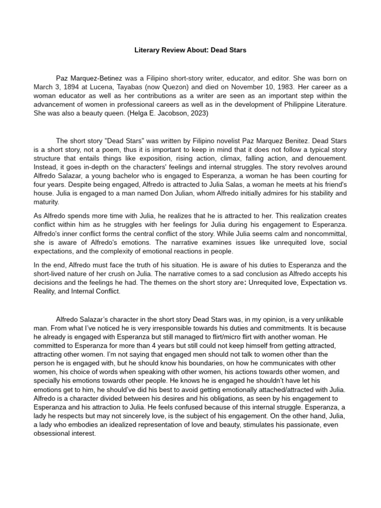 Analysis of "Dead Stars" by Paz Marquez-Betinez | PDF | Love