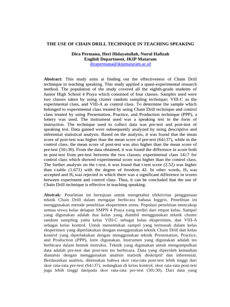 Effective Chain Drill for Speaking | PDF | Student's T Test | P Value