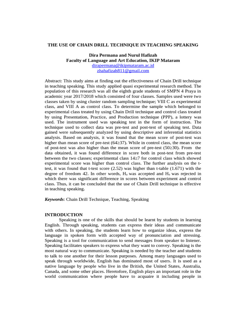 Effectiveness of Chain Drill in Speaking | PDF | Student's T Test ...