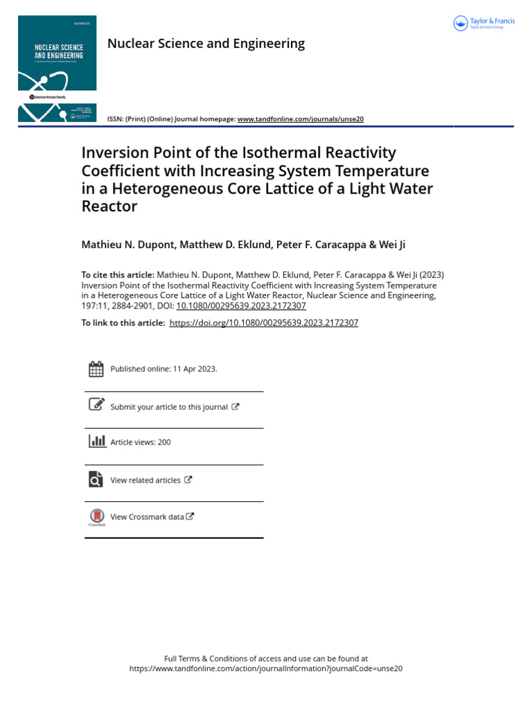 Inversion Point of The Isothermal Reactivity Coefficient With Increasing System Temperature in A ...