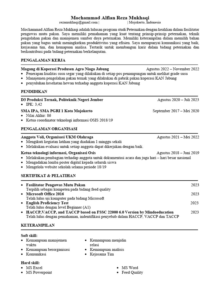 CV Alfian Pokpand | PDF