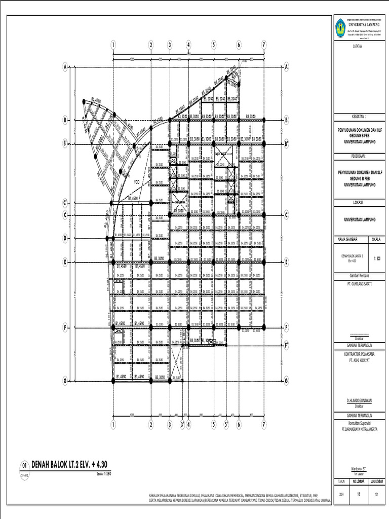 Denah Balok Lt.2 Elv. + 4.30: Catatan | PDF